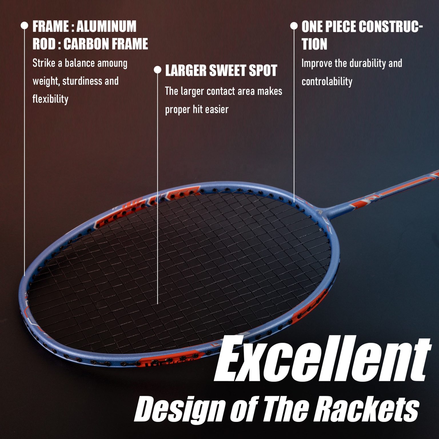 Professional design badminton rackets for outdoors